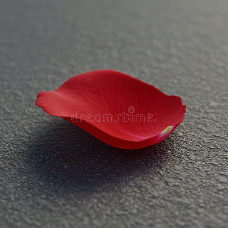 A Single Red Rose Petal Lies on a Textured Gray Surface. the Petal ...