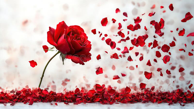 Single Red Rose with Petals Blowing in Wind Stock Illustration ...