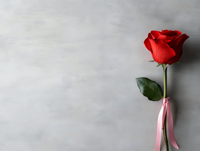 A Single Red Rose with a Pink Ribbon Tied Around it Stock Image - Image ...