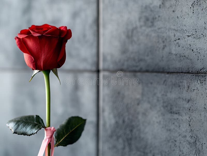 A Single Red Rose with a Pink Ribbon Tied Around it Stock Image - Image ...