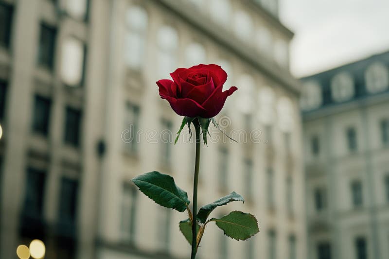 A Single Red Rose Placed at the Entrance of a Modern Building, Suitable ...