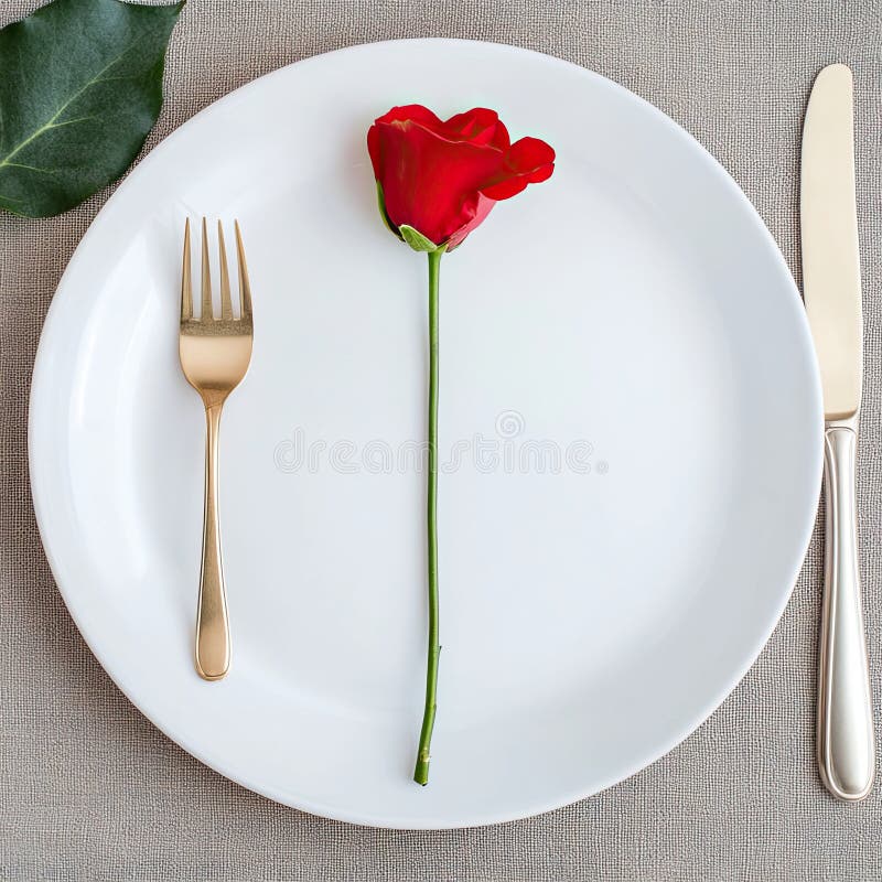 Single Red Rose on Plate stock photo. Image of single - 353261792
