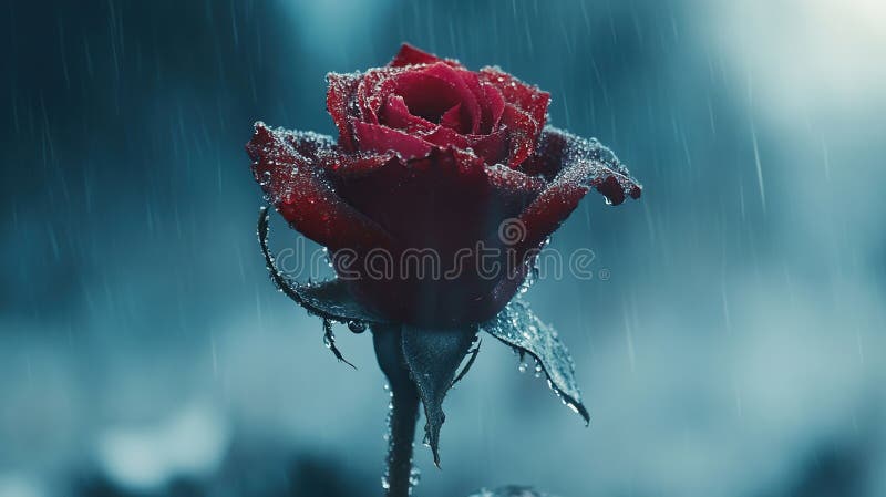 Single Red Rose in the Rain, Close-up View Stock Photo - Image of ...