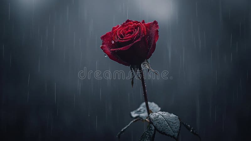 Single Red Rose in the Rain Stock Illustration - Illustration of ...