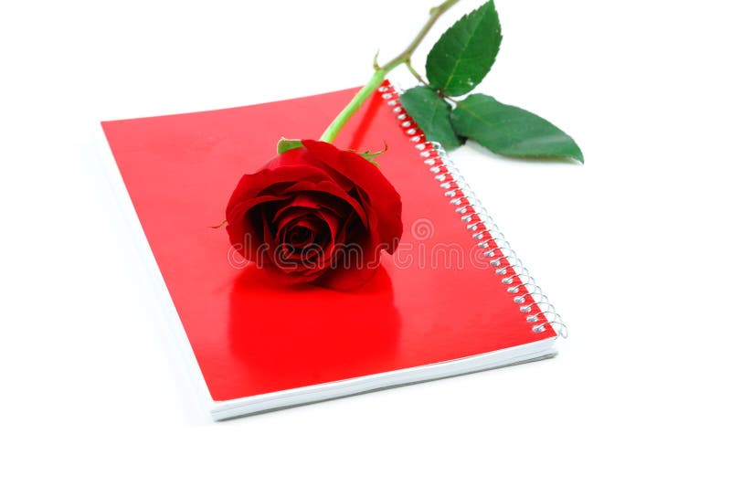 Single Red Rose with Open Notebook on Black Background Stock Photo ...