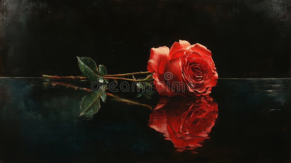 A Single Red Rose Reflecting in Dark Water Stock Illustration ...