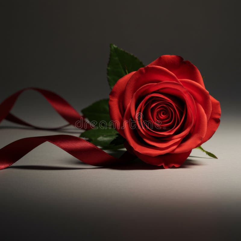 Single Red Rose with Red Ribbon on Gray Background Stock Illustration ...