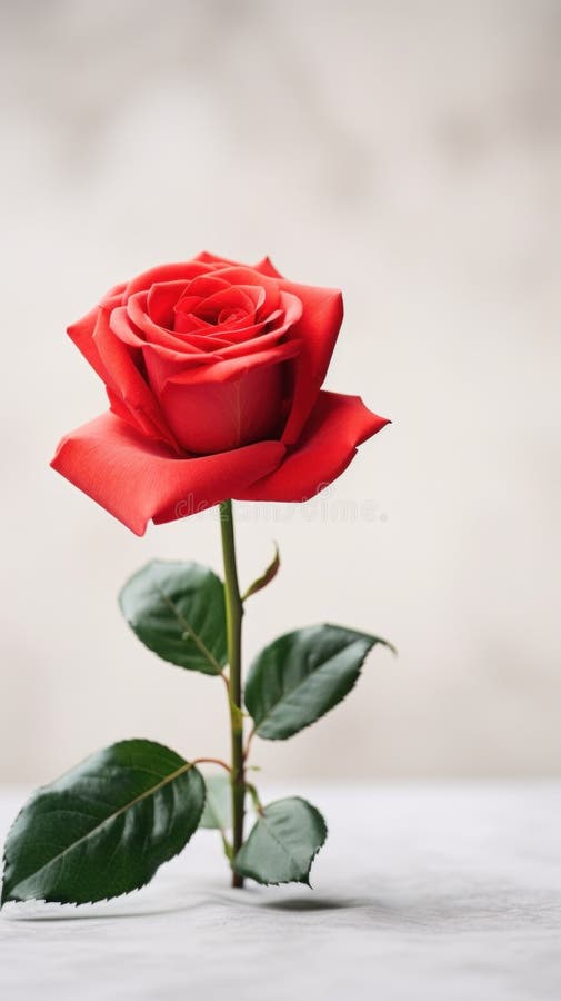 A Single Red Rose is Shown on a Table, AI Stock Image - Image of rose ...