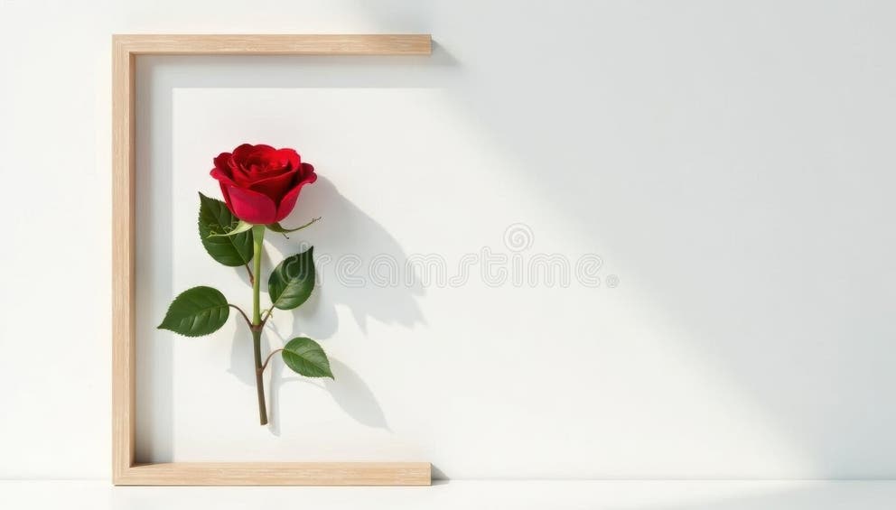Single Red Rose in Simple Modern Frame Against White Backdrop , Shot ...