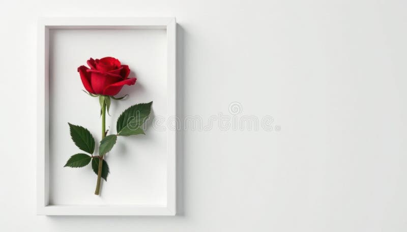 Single Red Rose in Simple Modern Frame Against White Backdrop ...