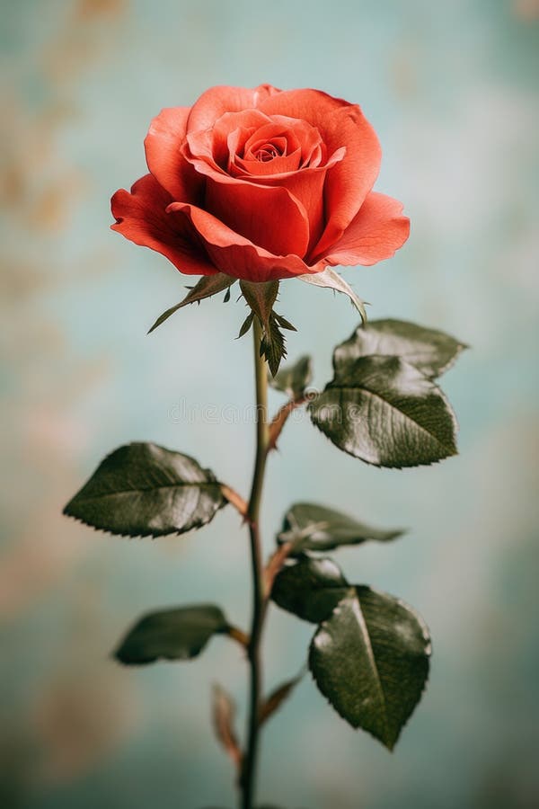 A Single Red Rose Sits Atop a Green Stem Stock Photo - Image of beauty ...