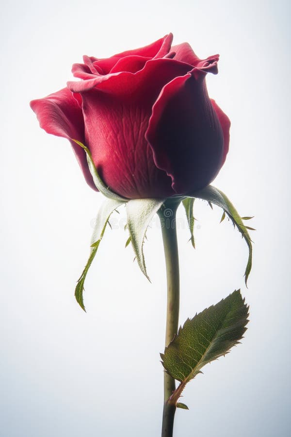 A Single Red Rose Sits Atop Its Stem Stock Photo - Image of white, gift: 374314946
