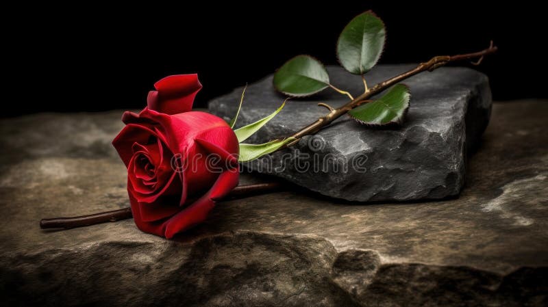 A Single Red Rose Sitting on a Rock Next To a Rock Stock Illustration ...