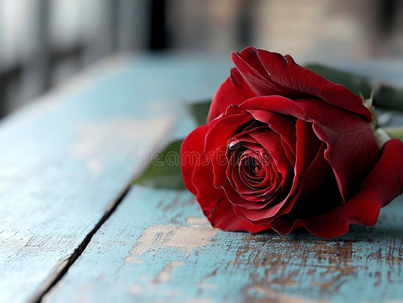 Single Red Rose Sitting Top Wooden Table Stock Photos - Free & Royalty ...