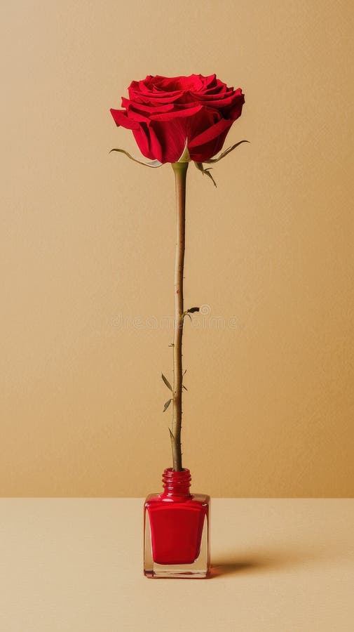 Single Red Rose in Small Vase on Muted Background Stock Illustration ...