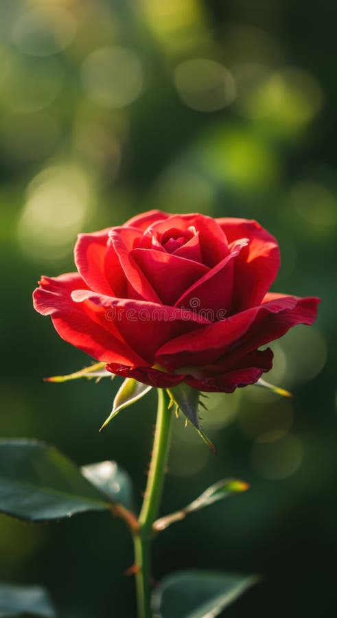 Single Red Rose in Soft Sunlight Stock Illustration - Illustration of ...