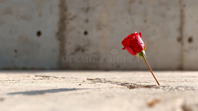Standing Rose Growing from Concrete Surface with Blurred Background ...