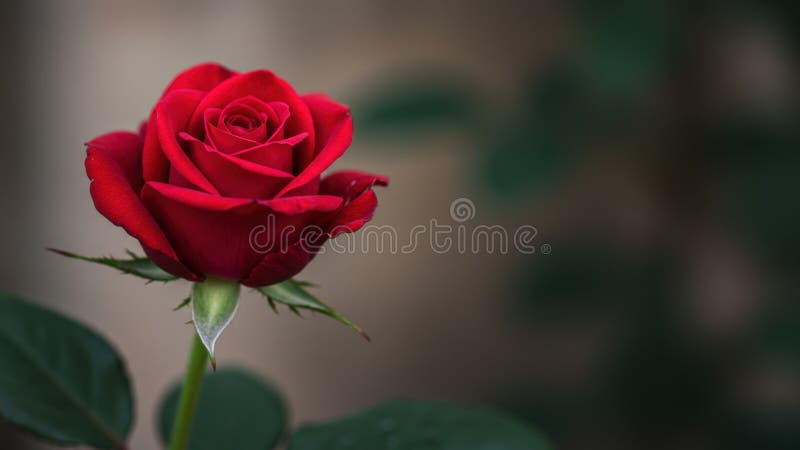 Single Red Rose stock illustration. Illustration of leaf - 373466954