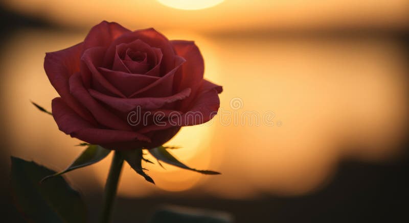 Single Red Rose at Sunset stock illustration. Illustration of petal ...