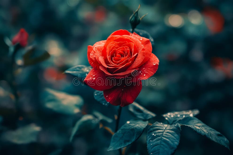 A Single Red Rose with Water Droplets on it Stock Illustration ...