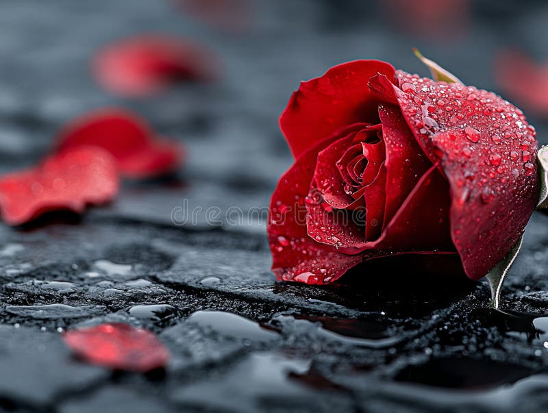 A Red Rose with Water Droplets on it Stock Photo - Image of small ...
