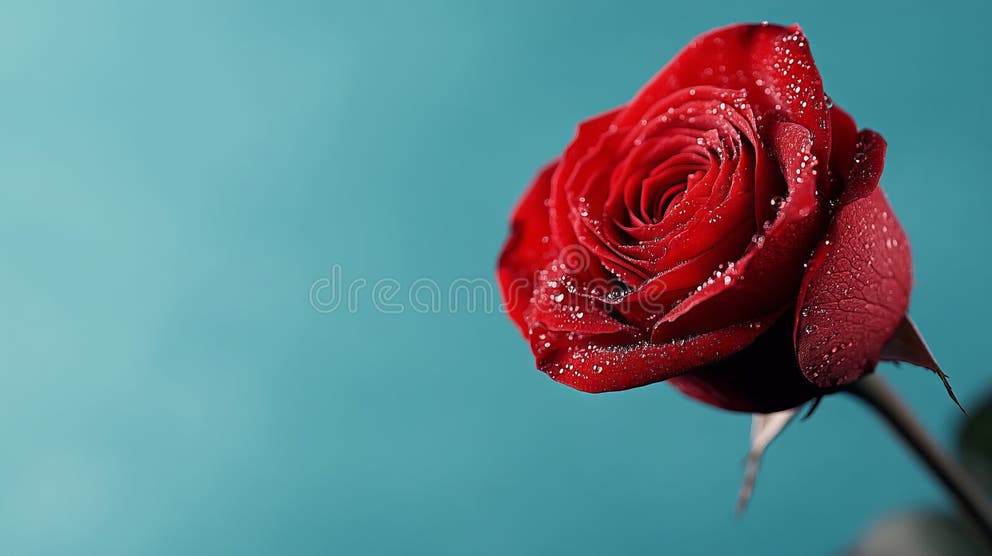 A Single Red Rose with Water Droplets on it Stock Photo - Image of ...