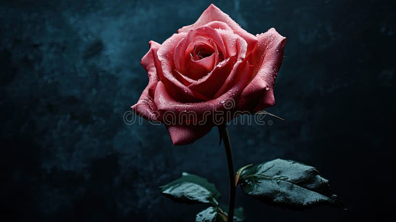 Single Red Rose with Water Droplets on Dark Background Stock ...