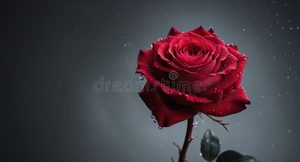Single Red Rose with Water Droplets on Dark Background Stock Image ...
