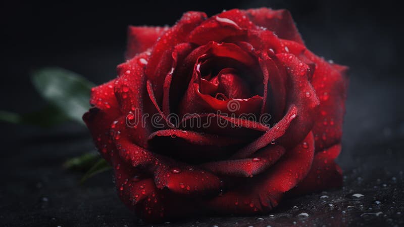 A Single Red Rose with Water Droplets on it S Petals Stock Illustration ...