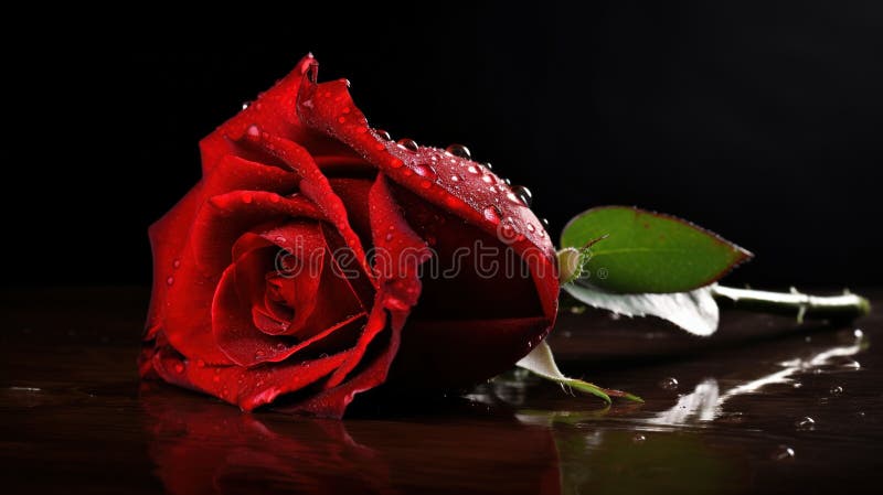 A Single Red Rose with Water Droplets on it S Petals Stock Illustration ...