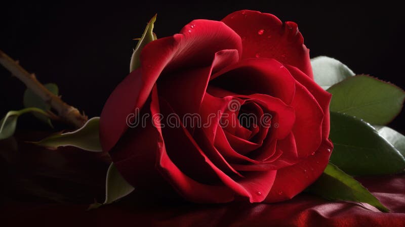 A Single Red Rose with Water Droplets on it S Petals Stock Illustration ...