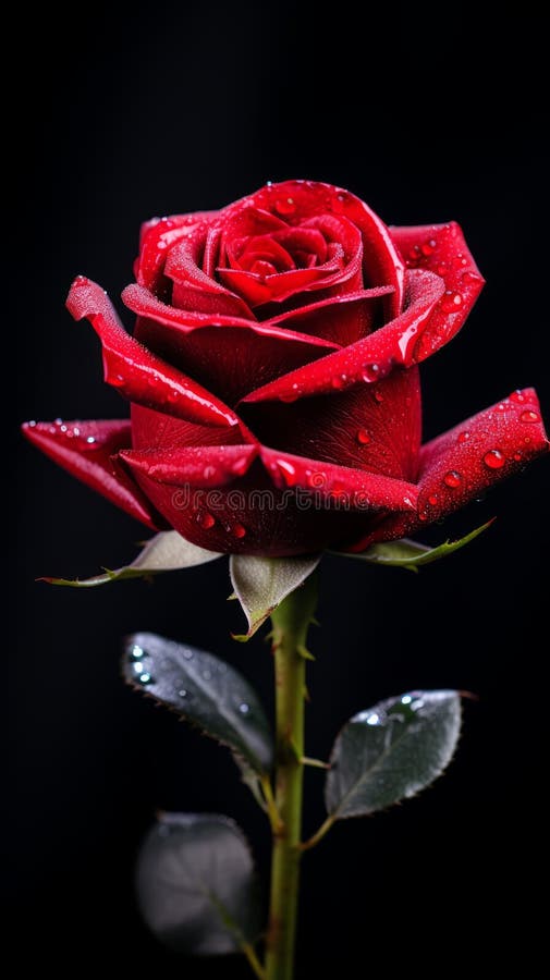 A Single Red Rose with Water Droplets on it Stock Illustration ...