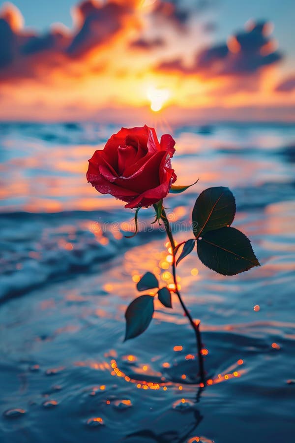 A Single Red Rose in the Water at Sunset Stock Photo - Image of single ...