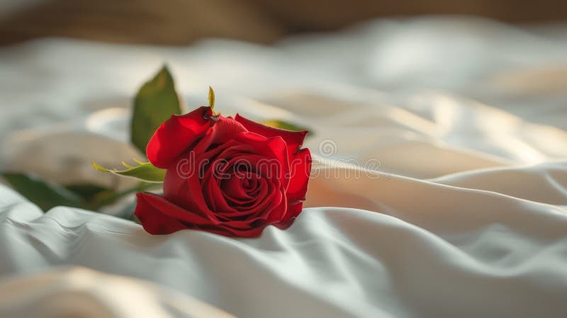 A Single Red Rose on a White Sheet of Fabric, AI Stock Illustration ...