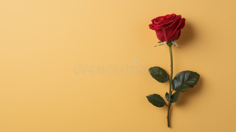 Single Red Rose on Yellow Background Stock Illustration - Illustration ...
