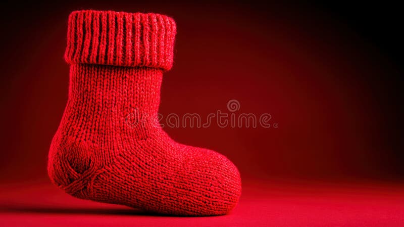 Single Red Sock Laid Flat on a Matching Red Background, Vibrant ...