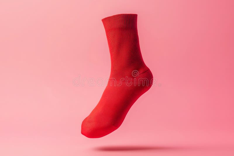 Single Red Sock Levitating Against a Soft Pink Background, Creating a ...
