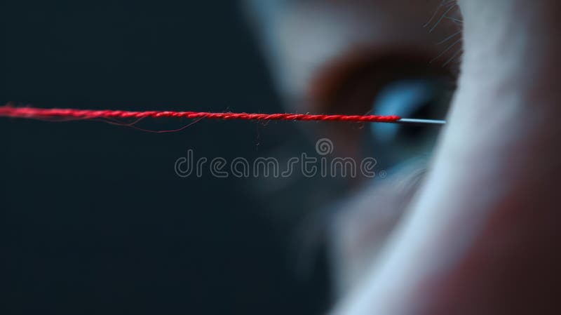 Single Red Thread in Needle Eye Stock Illustration - Illustration of ...