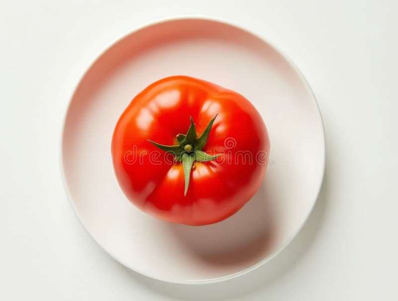 Single Red Tomato on White Plate, Isolated on White Stock Photo - Image ...