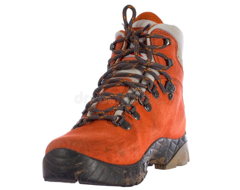 Single Red Trekking Boot from Angle Stock Photo - Image of angle ...