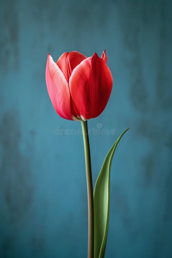 Single Red Tulip Against a Blue Background Stock Illustration ...