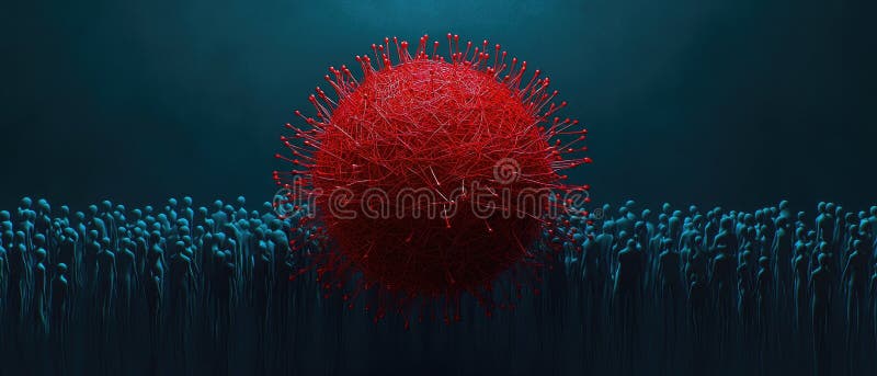 "SINGLE RED VIRUS CELL with SPIKES ABOVE BLUE CELLS" Stock Illustration ...