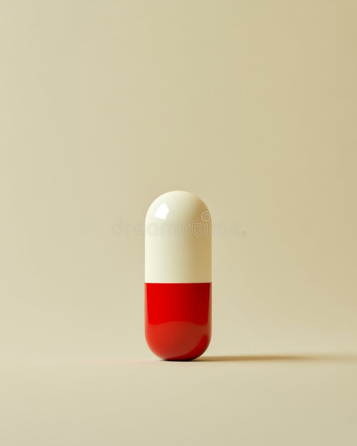 A Single Red and White Capsule Pill is Placed at the Center of a Smooth ...