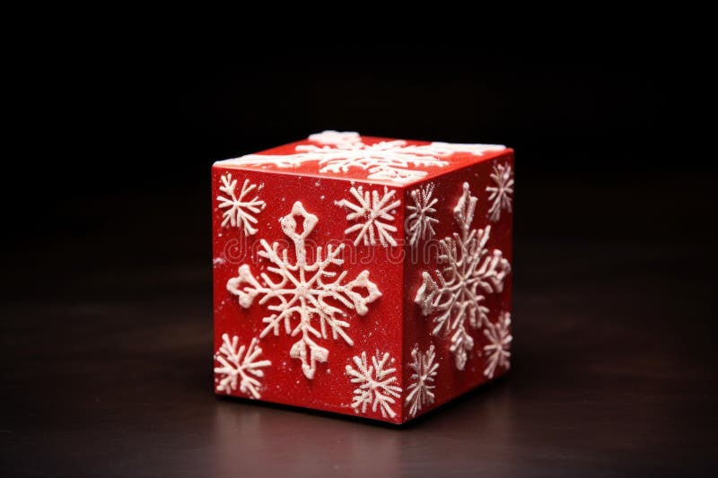 A Single Red Wrapped Box with White Snowflakes Design Stock Photo ...