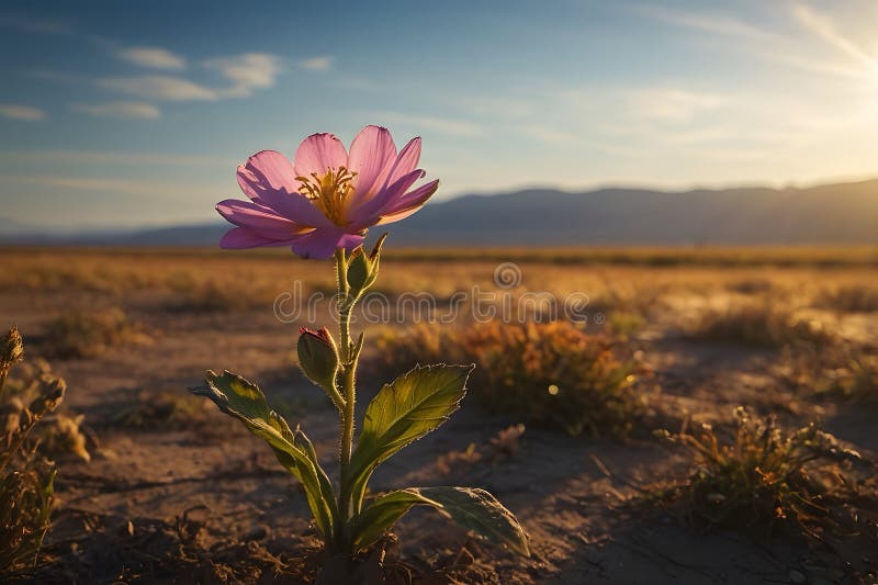 A Single, Resilient Flower Blooming Alone Under the Bright, Golden ...