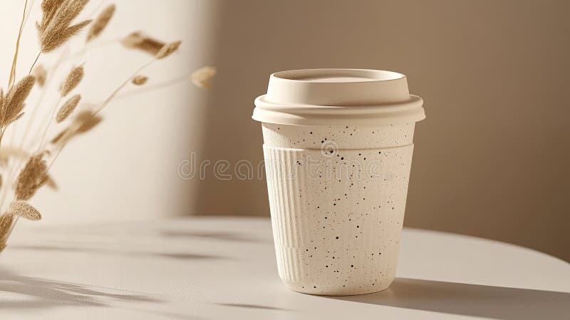 A Single Reusable Coffee Cup Styled with Soft Neutral Accents on a ...