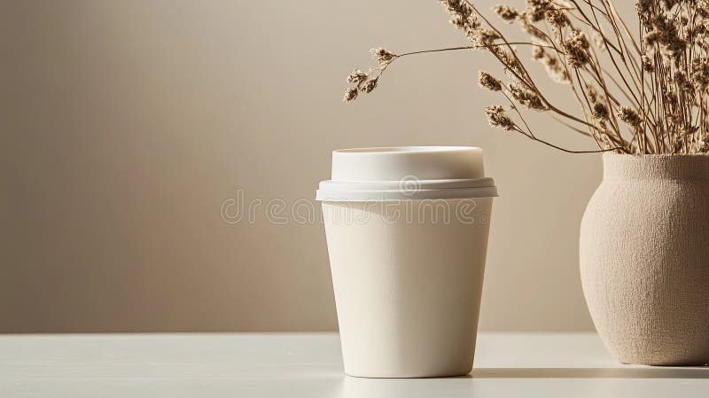 A Single Reusable Coffee Cup Styled with Soft Neutral Accents on a ...