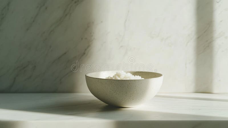 A Single Rice Bowl with Toppings Styled on a Smooth Marble Counter ...