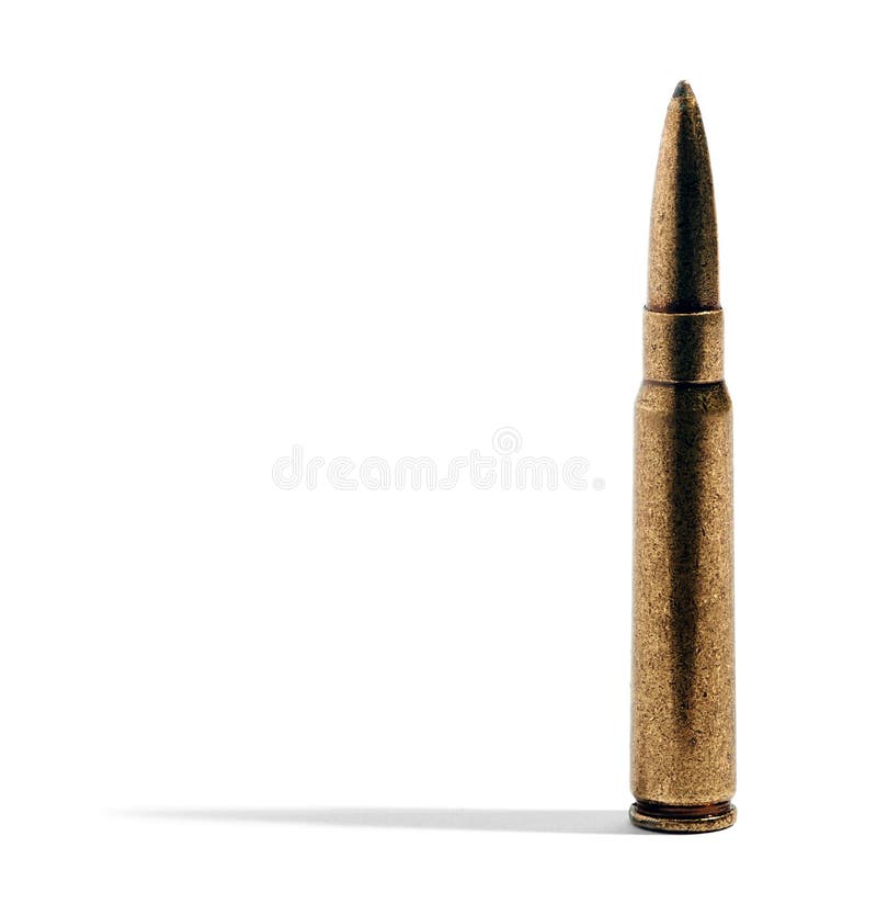 Single Rifle Bullet on White Surface Stock Photo - Image of crime, lead ...