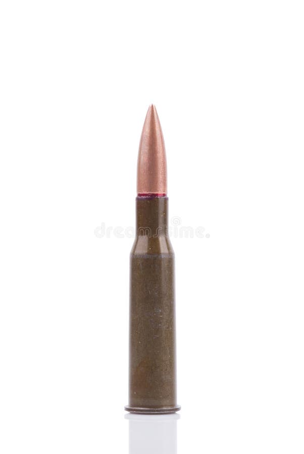 Single Rifle Bullet on White Surface Stock Photo - Image of crime, lead ...